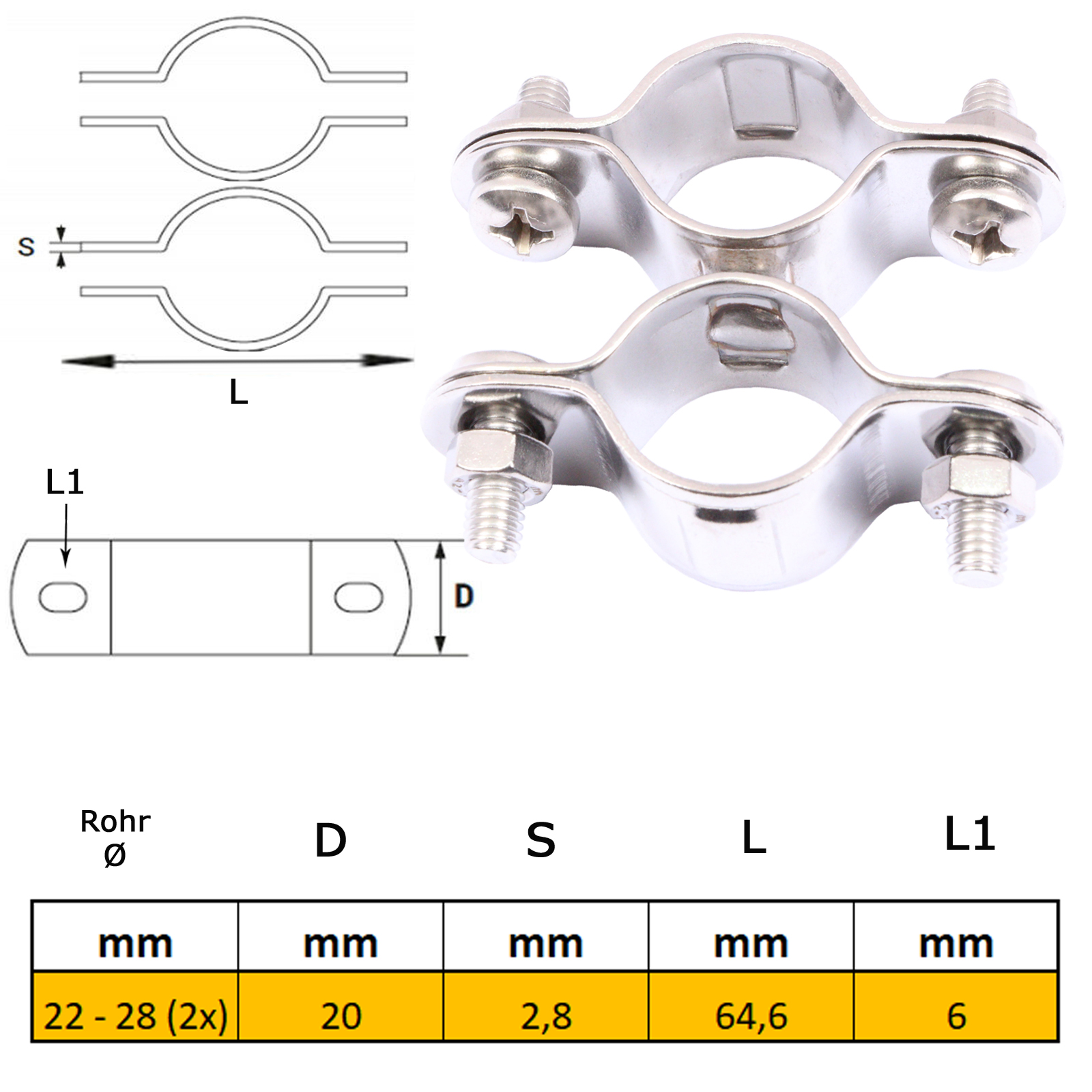 Rohrschellen U-Schelle Bügelschelle Doppelt m. Wirbel Single fest ...